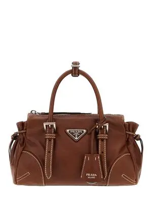 Prada Vitello Leather Handbag - Brown