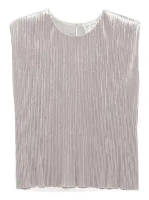 FORTE_FORTE Metallic Plissé Sleeveless Top - Silver