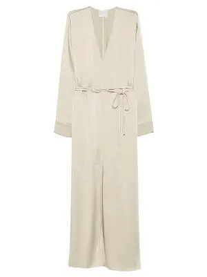FORTE_FORTE Satin V-neck Long Sleeve Midi Dress - Green