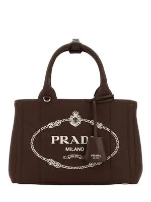 Prada PRADA Canvas Small Jardinière Handbag Brown