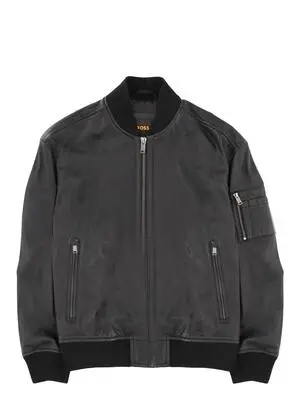 BOSS BOSS Jakri Leather Bomber Jacket Black