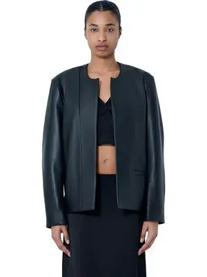 TOTEME Open Front Leather Jacket - Black