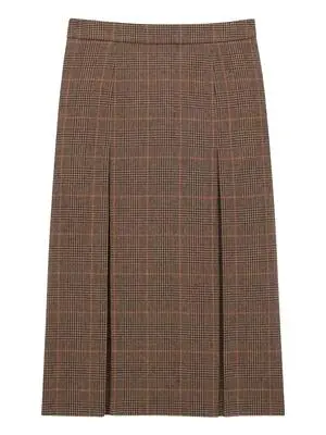 Saint Laurent Wool And Cashmere Prince Of Wales Midi Skirt - Brown