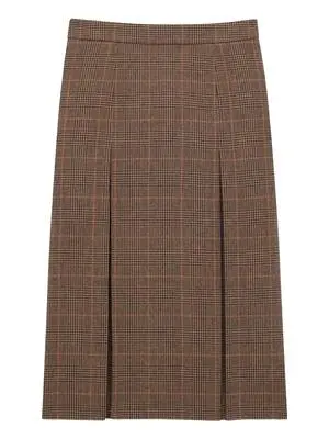 Saint Laurent Wool And Cashmere Prince Of Wales Midi Skirt - Brown