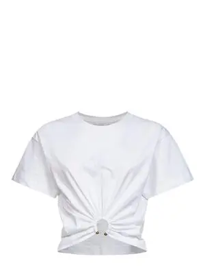 PACO RABANNE Rabanne Women White Cotton Cropped T-Shirt With Piercing