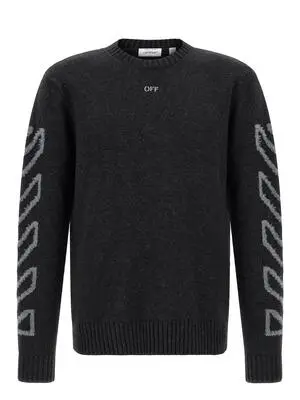 Off-White Diagonal Arrow Fuzzy Sweater - Gray
