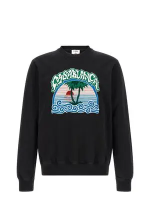 Casablanca Palm Tree Emblem Embroidered Sweatshirt - Black