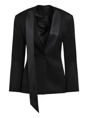 Attico Virgin Wool Tuxedo Jacket With Satin Lapels - Black