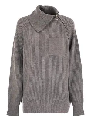 Sportmax Salpa Cashmere-blend Sweater With Zip - Gray
