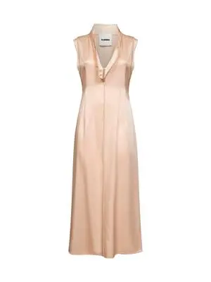 JIL SANDER Satin Fluid Midi Sleeveless Dress - Multicolor