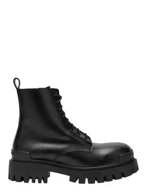 Balenciaga Leather Combat Boots - Black