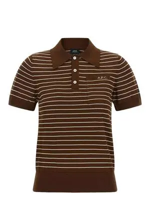 A.p.c. Aline Striped Knit Polo Shirt - Brown