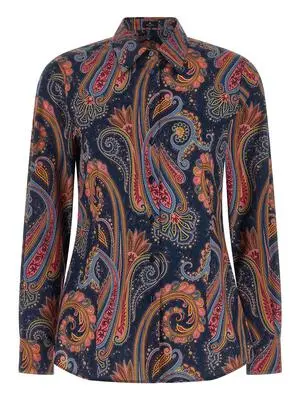 Etro Paisley Print Stretch Cotton Poplin Shirt - Blue