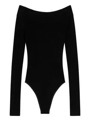 Alaïa Shaping Ribbed Knit Off-shoulder Bodysuit - Black