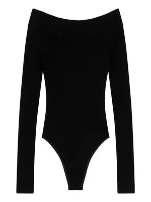 Alaïa Shaping Ribbed Knit Off-shoulder Bodysuit - Black