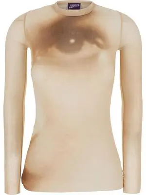 JEAN PAUL GAULTIER JEAN PAUL GAULTIER Face Print Tech Fabric Long Sleeve T-Shirt Multicolor