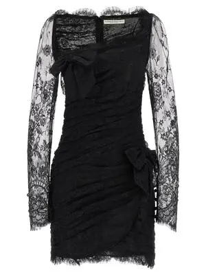Alessandra Rich Draped Lace Mini Dress - Black