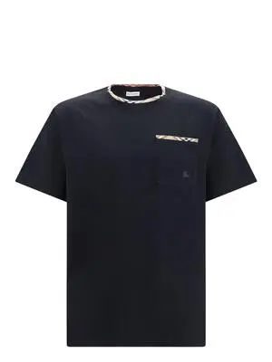 Burberry Cotton T-shirt With Check Trims - Black