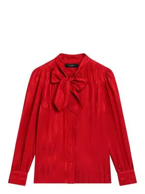 Gucci Silk Jacquard Shirt With Interlocking Gg Chain Motif - Red