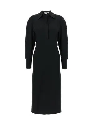 Victoria Beckham Long Sleeve Polo Collar Midi Dress - Black