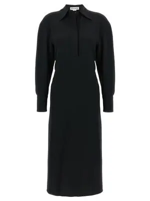 Victoria Beckham Long Sleeve Polo Collar Midi Dress - Black