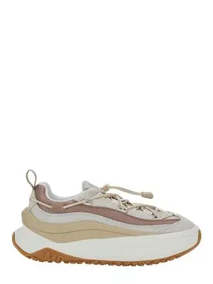 Moon Boot Moon 247' Beige Low Top Sneakers With Logo On The Tongue In Leather And Fabric Blend - Multicolor
