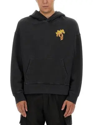 Palm Angels Cotton Hooded Sweatshirt - Black