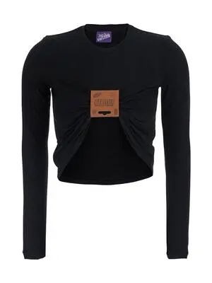 JEAN PAUL GAULTIER Long Sleeve Top With Black Leather Detail - Multicolor