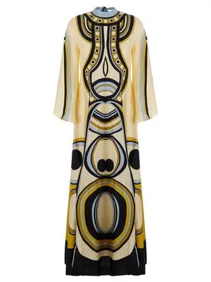 La DoubleJ Long Geometric Print Dress With Bow Detail - Multicolor