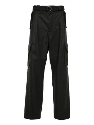 Prada Wool Flannel Belted Cargo Pants - Multicolor