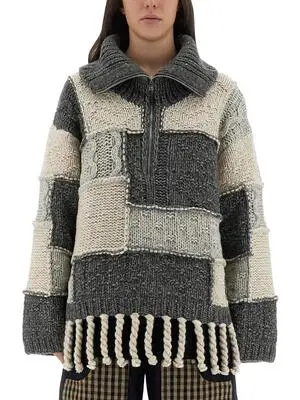 GANNI GANNI Patchwork Jersey With Fringe Multicolor
