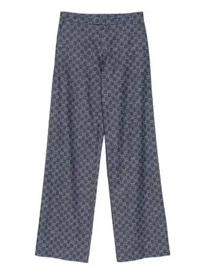 Gucci Gg Supreme Pattern Denim Palazzo Trousers - Blue
