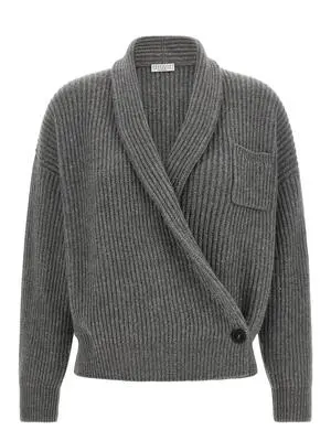 Brunello Cucinelli Cashmere And Silk Wrap Cardigan - Gray
