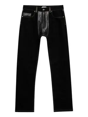 Versace Straight-leg Denim And Leather Jeans - Black