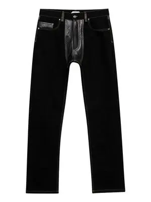Versace Straight-leg Denim And Leather Jeans - Black