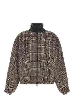 Brunello Cucinelli Sequin Check Bomber Jacket - Brown