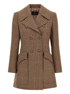 Etro Prince Of Wales Wool Double-breasted Coat - Brown