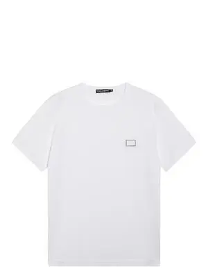Dolce & Gabbana Cotton T-shirt With Logo Plaque In Optic - White