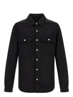 Rick Owens Wool Melton Overshirt Jacket - Black