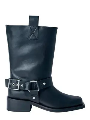 GANNI Mid Shaft Biker Boots - Black