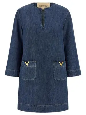 Valentino Garavani Vgold Chambray Dress - Blue