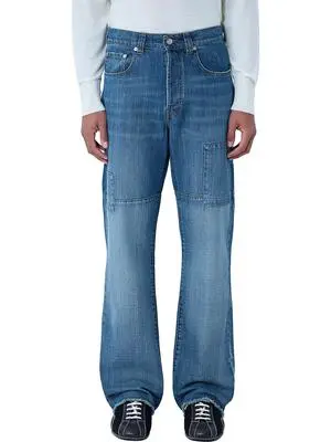 WALES BONNER Patched Slub Wide-leg Jeans - Blue