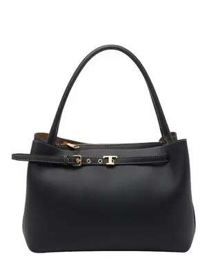 TOD'S Small T Signature Leather Handbag - Black