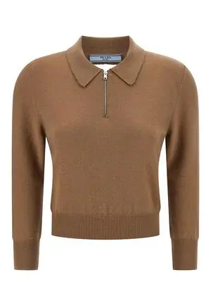 Prada Prada Cashmere Quarter Zip Wool Polo Shirt Cream