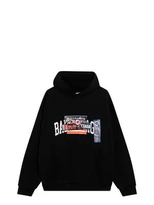 Balenciaga Logo Print Cotton Hoodie - Black