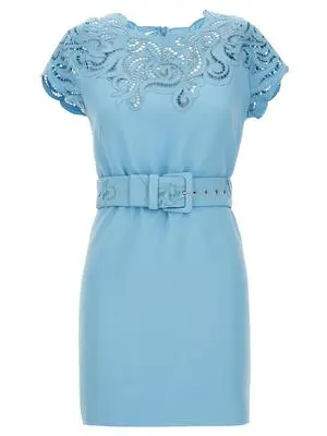 ERMANO SCERVINO Lace Detail Viscose Blend Dress - Blue