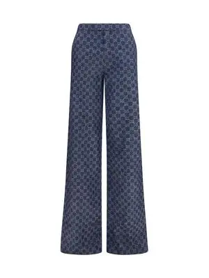 Gucci Gg Cotton Jacquard Denim Pants - Blue