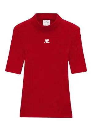COURREGES Reedition Short Sleeves Ribbed Knitted Sweater - Red