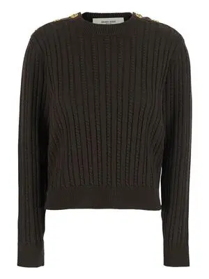 GOLDEN GOOSE Golden Goose Women Brown Crewneck Sweater With Interwoven Design In Wool Woman Multicolor