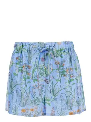 Gucci Light Blue Shorts With Elasticated Waist And Drawstring And All-over Floral Print In Silk For - Multicolor